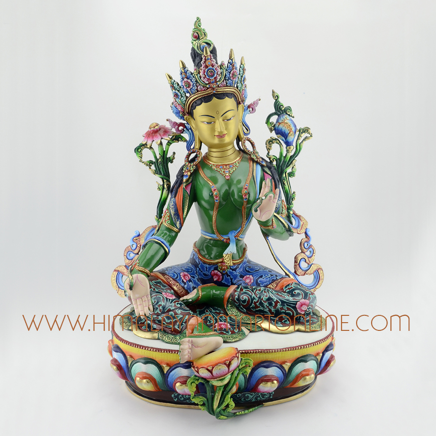 Fine Quality Tibetan Green Tara Dolma Copper Statue from Patan, Nepal.