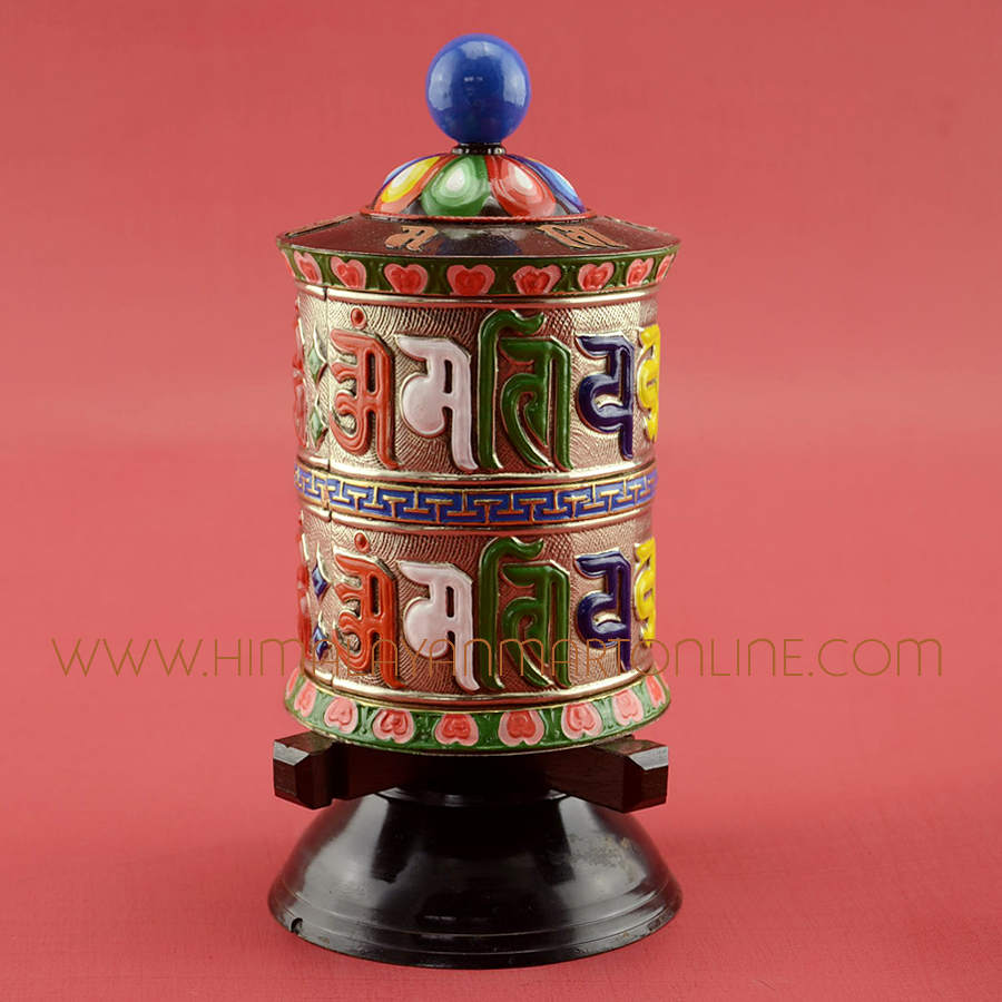 Fine Quality 8” Table Top Mani Buddhist Prayer Wheel from Patan, Nepal