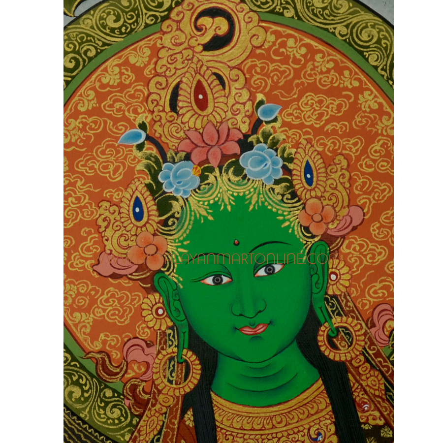 33”x24.75" Green Tara Thangka Painting: Buy 33”x24.75" Green Tara ...