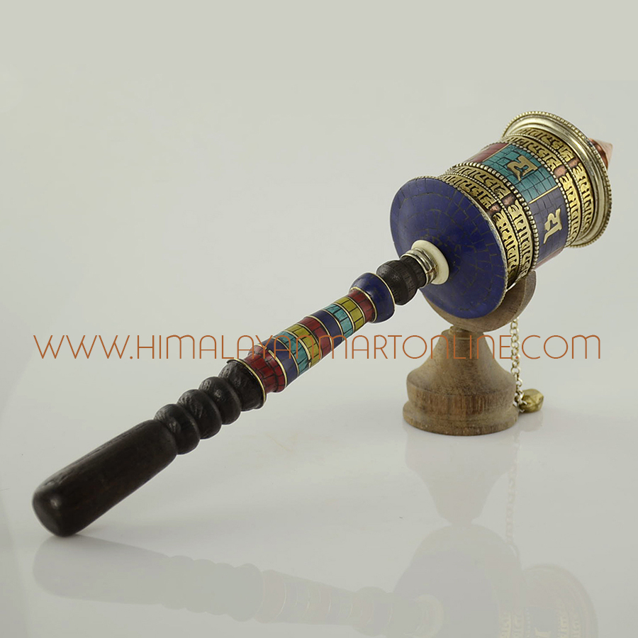 Hand Carved Tibetan Buddhist 12" Hand Held Prayer Wheel - Handmade from ...