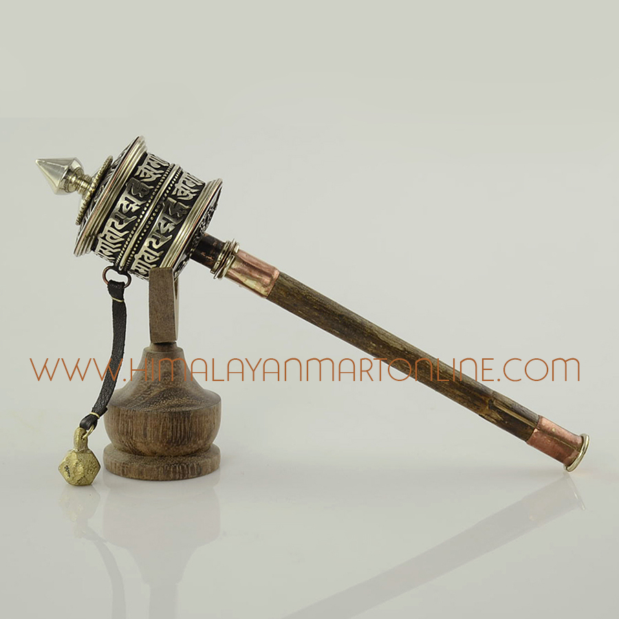 Hand Carved Tibetan Buddhist 8.5" Hand Held Prayer Wheel - Handmade ...