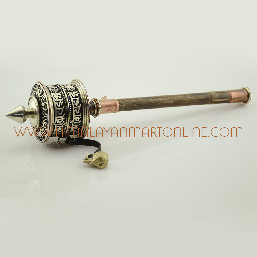 Hand Carved Tibetan Buddhist 8.5" Hand Held Prayer Wheel - Handmade ...