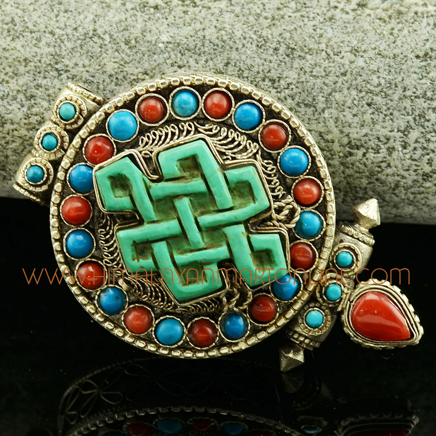 Eternal Knot Silver Tibetan Buddhist Ritual Gau Ghau Pendant Prayer Box