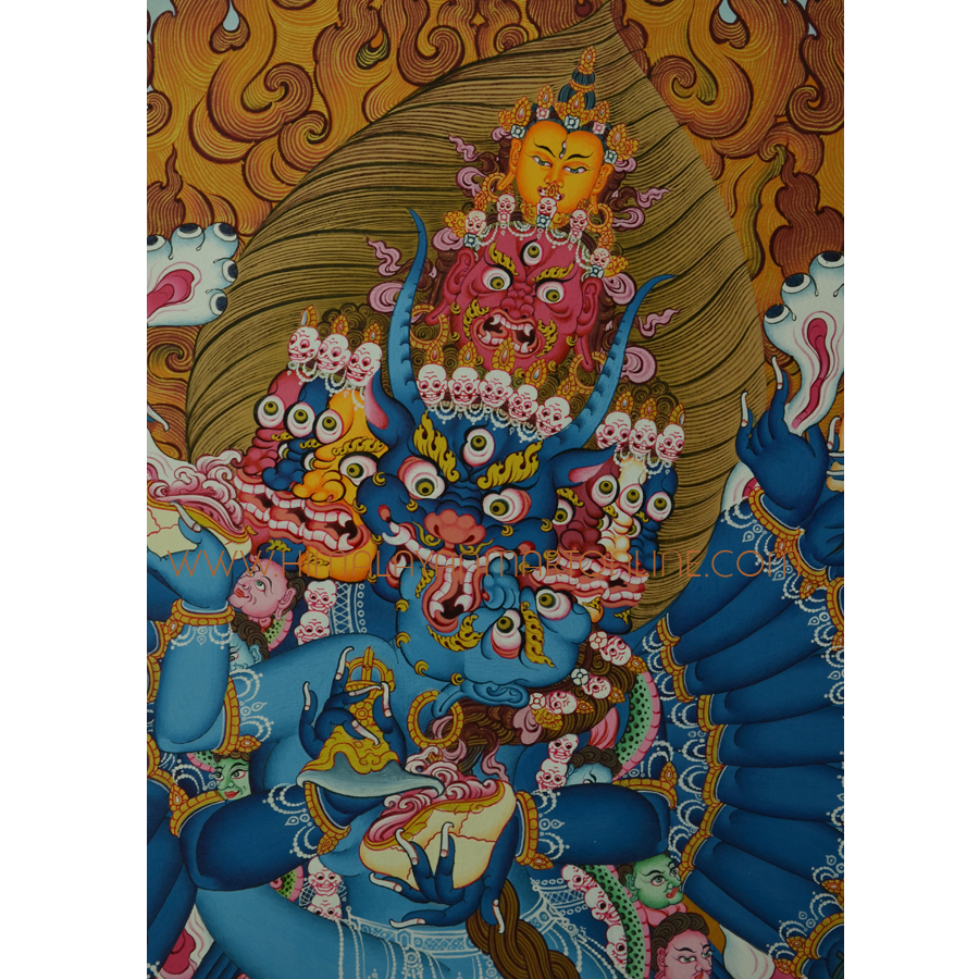 Yamantaka with Consort Thangka: Hand painted Yamantaka with consort