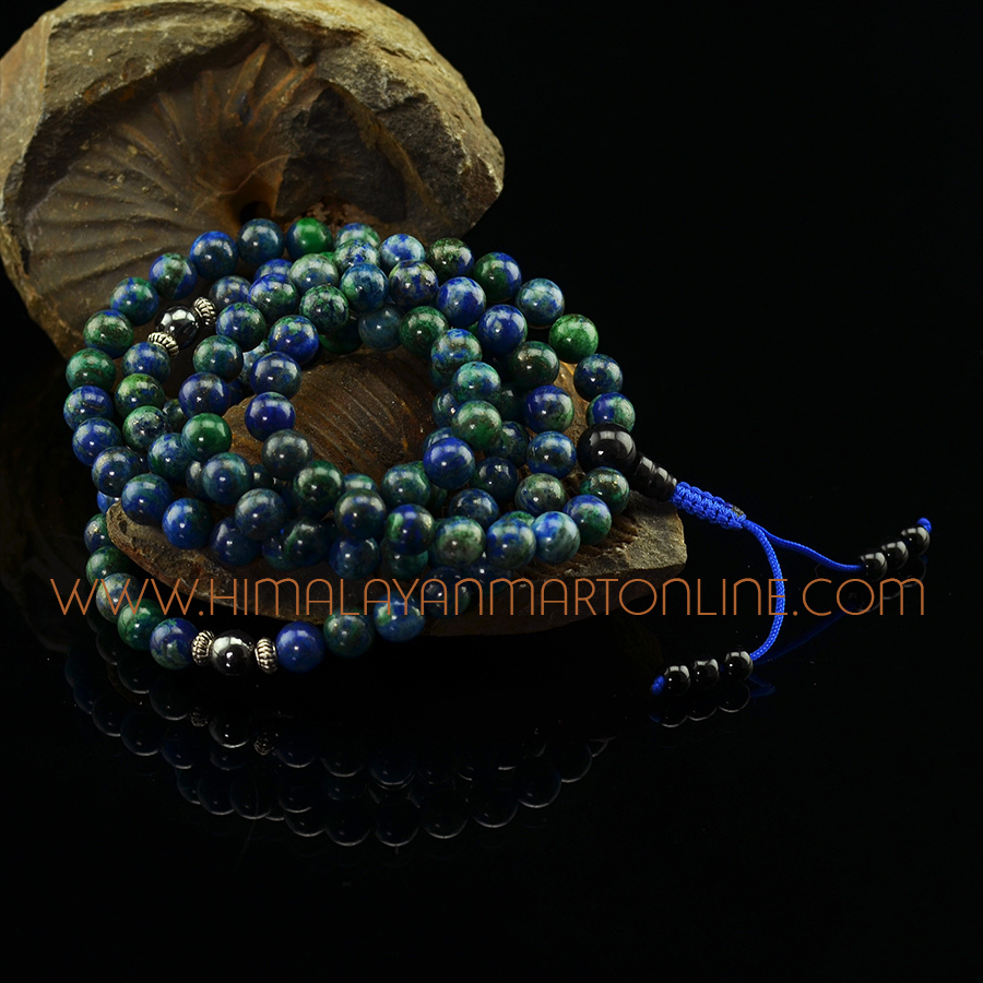 8.5 mm Green Lapis 108 Prayer Beads Mala with Magnet Partition Beads