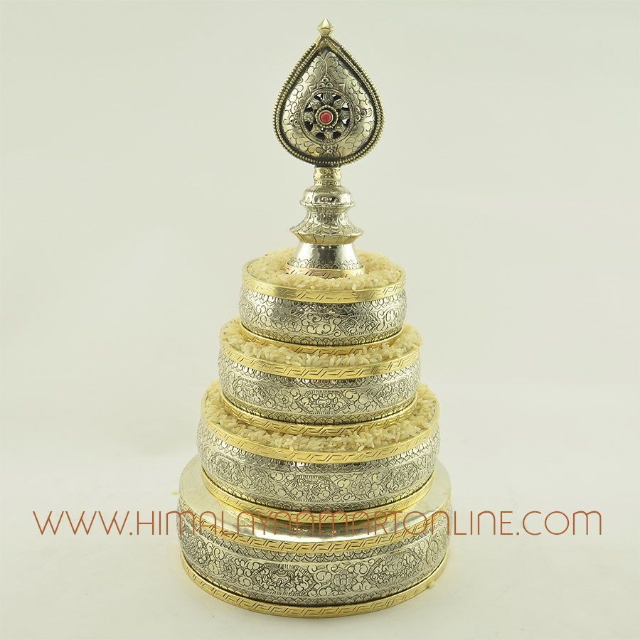 Shrine Offering: Tibetan Buddhist White Metal Ritual Offering Mandala ...