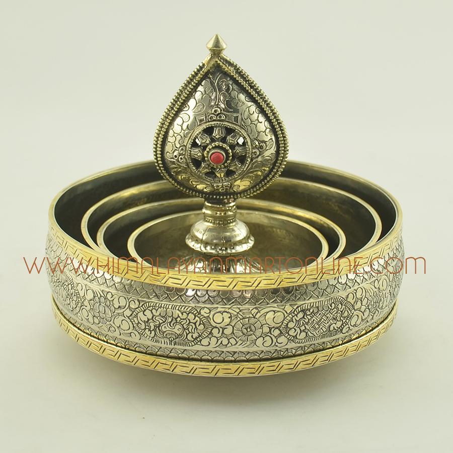 Shrine Offering: Tibetan Buddhist White Metal Ritual Offering Mandala ...