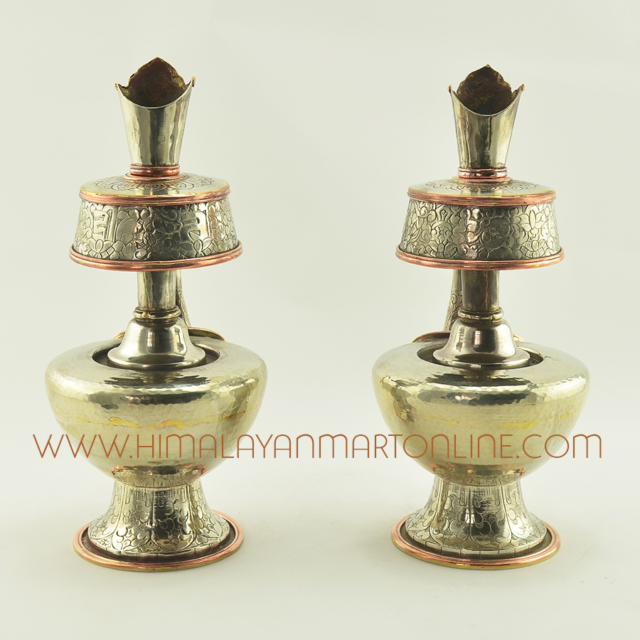 9" White Metal Tibetan Buddhist Shrine Altar Bhumpa Ritual Water Holder ...