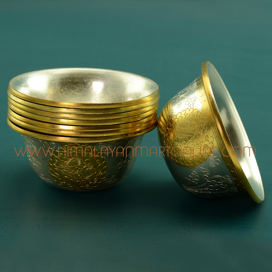 Gold & Silver Plated Copper Tibetan Shrine Altar Monastery Water ...