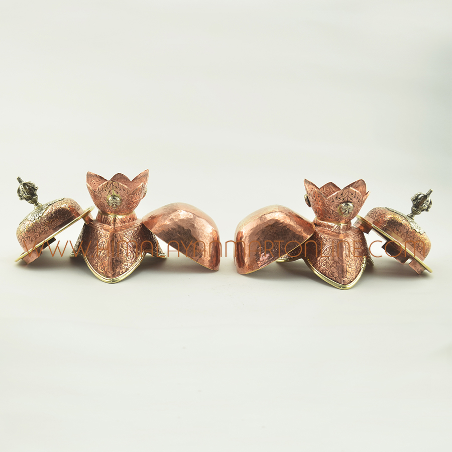 Hand Carved Oxidized Copper Alloy 7" Tibetan Buddhist Kapala Ritual Cup Set