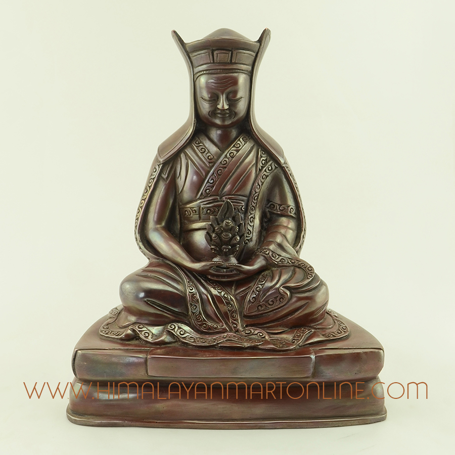 Guru Gampopa Copper Statue in Oxidation Finish made using Lost Wax Method