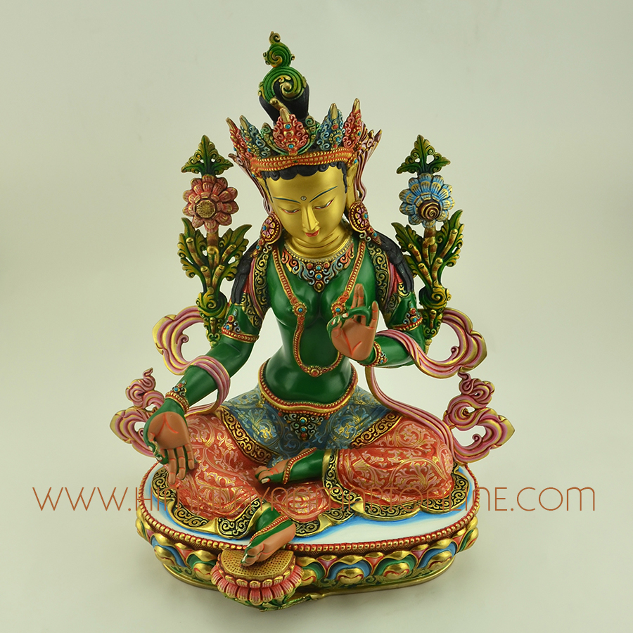 Fine Quality Hand Painted 13.5” Green Tara / Drolma Copper Statue frm ...