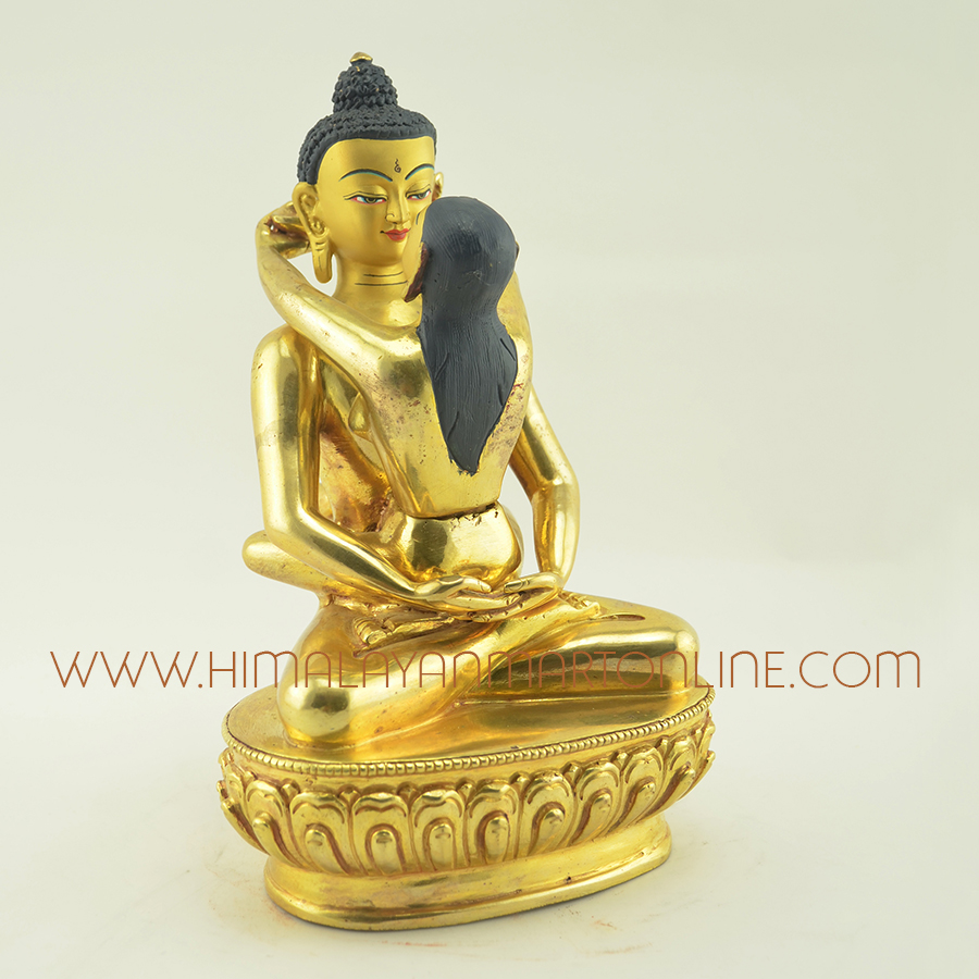 Gold Gilded 8.25" Buddha Samantabhadra Bodhisattva Copper Statue from Patan