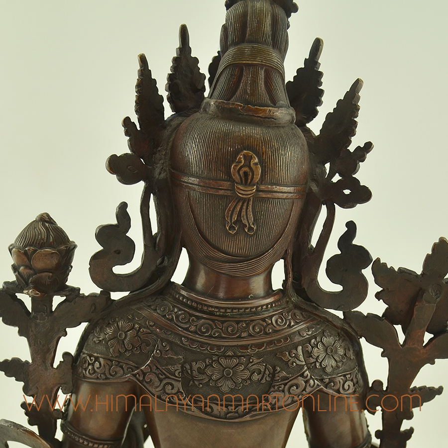 Finely Hand Carved 13" Green Tara / Drolma Copper Statue from Patan, Nepal