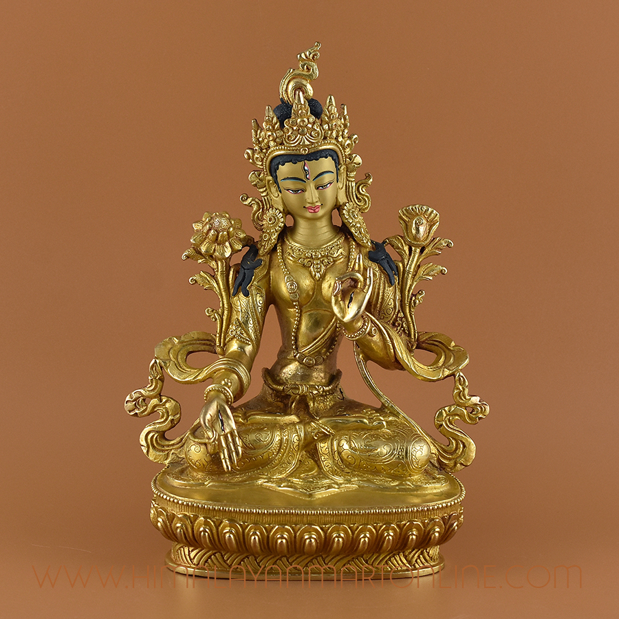 Dolkar Statue: 24 K Gold Giled White Tara / Dolkar Copper Statue