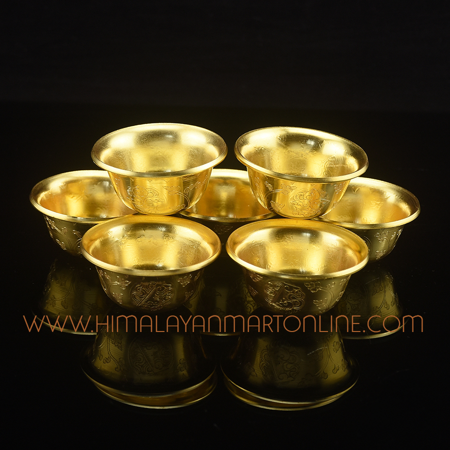 Tibetan Water Offering Bowls: Set of Seven Ritual Offering Bowls or Tings