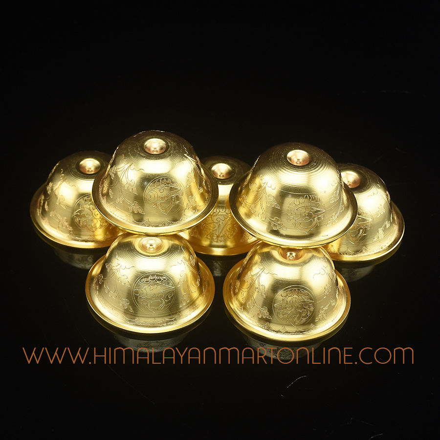 Tibetan Water Offering Bowls: Set of Seven Ritual Offering Bowls or Tings