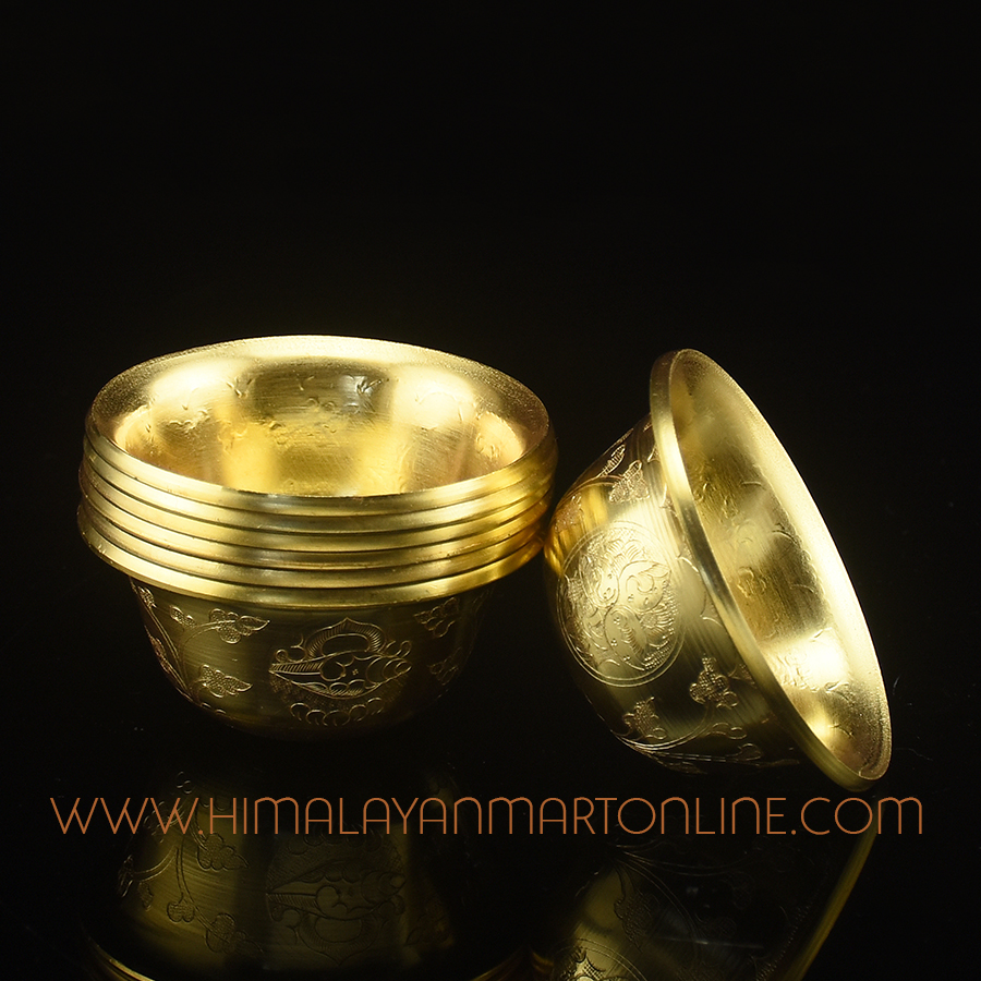 Tibetan Water Offering Bowls: Set of Seven Ritual Offering Bowls or Tings