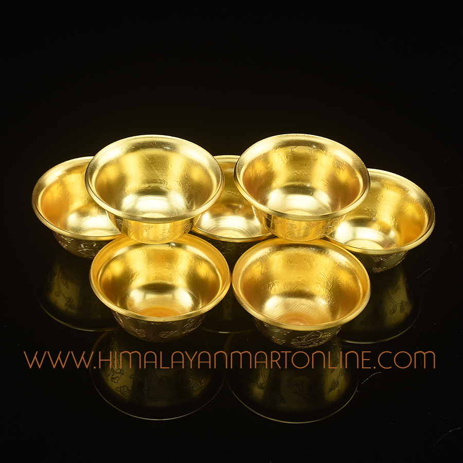 Tibetan Water Offering Bowls: Set of Seven Ritual Offering Bowls or Tings
