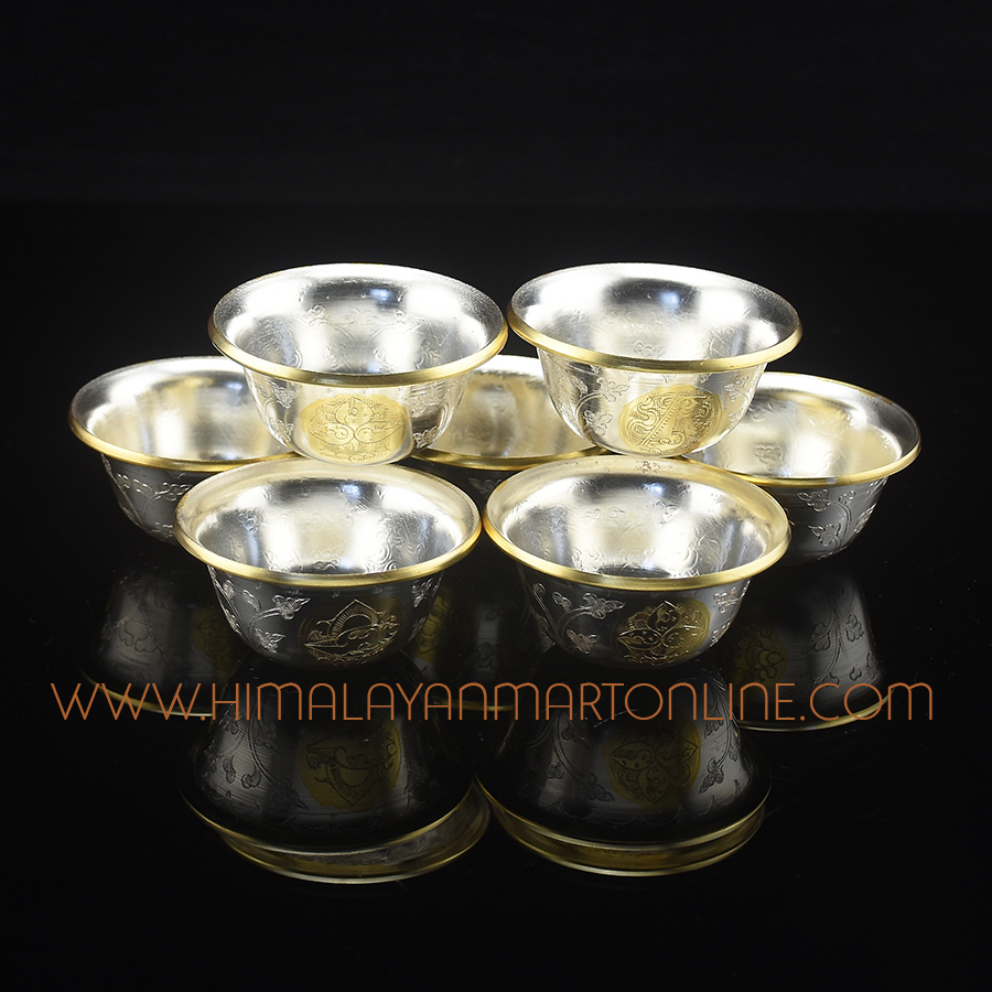 Buddhist Water Offering Bowls: Set of Seven Offering Bowls or Tings Set