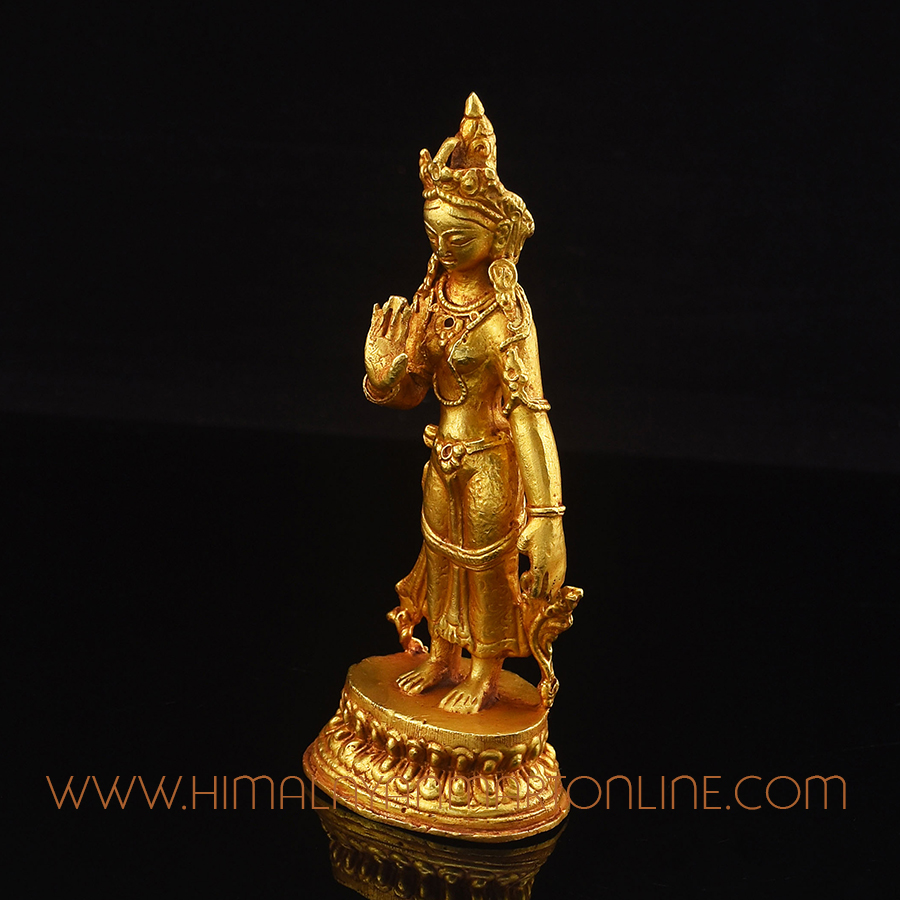 Standing Tara Statue: This Statue is made from copper alloy gold plated